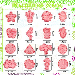 16 Pcs Summer Beach Cookie Cutters with Plunger Stamps Set Hawaiian Biscuit Mold 3D Fondant Cookie Stamper Pineapple Flamingo Cactus Sun Starfish Seashell Palm Tree for Baking Supplies