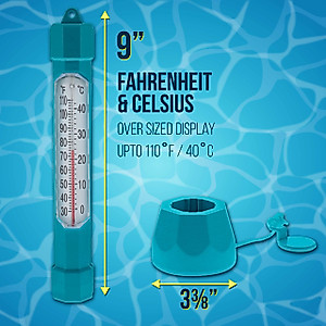 U.S. Pool Supply Floating Buoy Pool Thermometer with Jumbo Easy-to-Read Temperature Display, Teal Blue, Tether String - Measures Water Up to 110° F & 40° C - Swimming Pools, Spas, Hot Tubs, Ponds