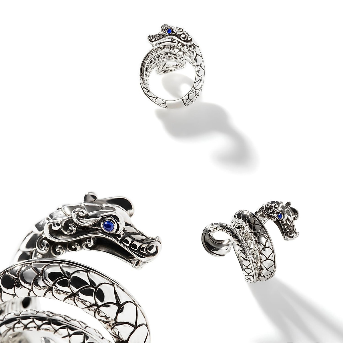 John Hardy Women's Legends Naga Silver Ring with Blue Sapphire Eyes, Size 7