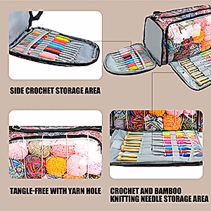 Looen Crochet Bag, Yarn Storage Tangle Free with Yarn Hole, Knitting Bag for Crochets Bamboo Knitting Needles and Yarns(Orange Cashew)