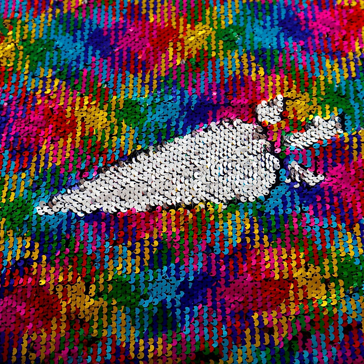 ShinyBeauty Rainbow to Silver Fabric by The Yard 1 Yards Mermaid Fabric Sequin Fabric Flip up Silver Reversible Fabrics for Sewing Glitter Material Cutting Dress/Clothing/Party Decor