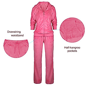 TanBridge Women's 2 Piece Solid Velvet Tracksuit Set Full Zip-up Hooded Sweatshirts & Pants Set