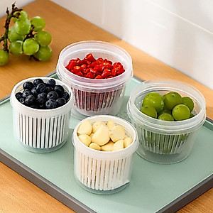 gofidin 4 Pcs Vegetable Storage Box, Ginger Garlic Onion Keep Fresh Container with Drain Basket Double Layer Plastic Transparent Food Drainage Sealing Box