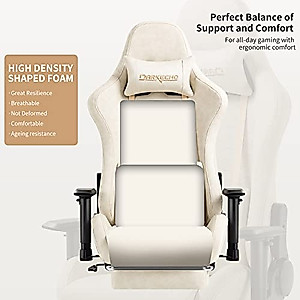 Darkecho Gaming Chair Office Chair with Footrest Massage Vintage Leather Ergonomic Computer Chair Racing Desk Chair Reclining Adjustable High Back Gamer Chair with Headrest and Lumbar Support Ivory