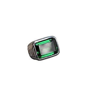Green Emerald Ring for Men and Women Signet Emerald Cut Gemstone Sterling Silver Band Gift Rings All US Rings Size (8)
