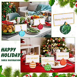 18 Pcs Christmas Wooden Place Card Holders with Name Card Mini Santa Claus Snowman Christmas Tree Christmas Ball Name Card Photo Picture Stand Holder for Winter Christmas Party(Christmas Ball)