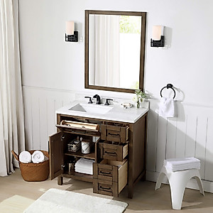 OVE Decors Maya Plus 36 in. Single Sink Bathroom Vanity in Almond Latte Finish, Black Hardware and Included Power Bar