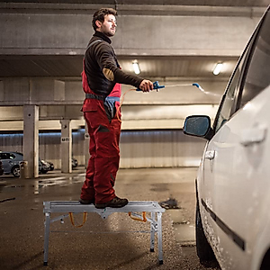 Adjustable Work Platform with 400 lb Duty Rating, Steel Step Ladder, Portable Folding Scaffolding Platform for RV Cleaning High Painting Walls, Drywall, Decorating (100 CM)