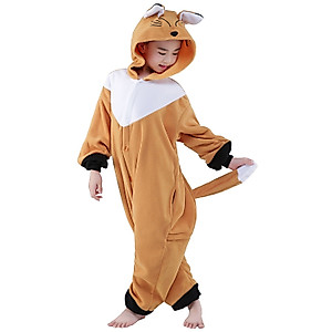 CANASOUR Unisex Halloween Kids Brown Fox Onesie For 10-12 Years Girls Costume Party Cosplay Pyjamas (Height 56-59”, 10 Years, Fox)