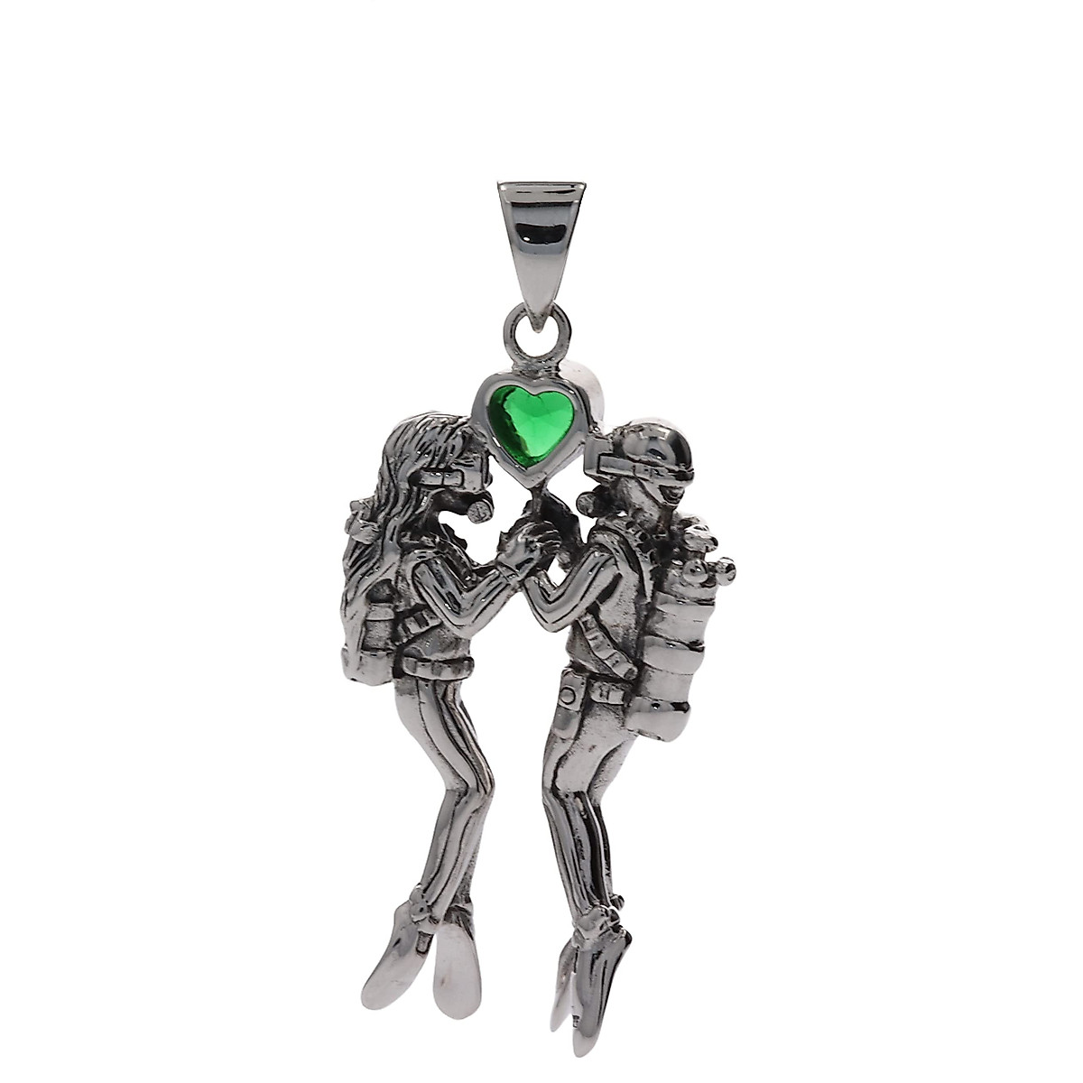 Jewelry Trends Scuba Divers Green Heart Sterling Silver Pendant