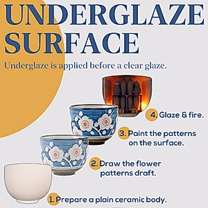 PUNNIO Japanese Tea Set, Japanese Style Porcelain Tea Sets for Adult, 1 Ceramic Tea Pot with Handle & 1 Stainless Steel Tea Filter & 6 Tea Cups (Sakura)