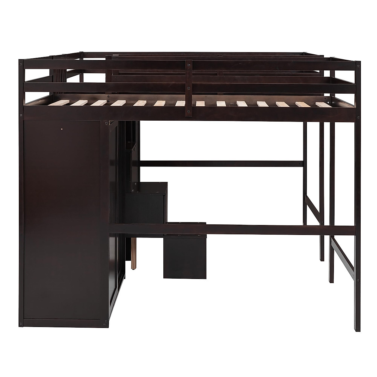 Lifeand Double Twin Loft Beds with Wardrobes and Staircase, Espresso