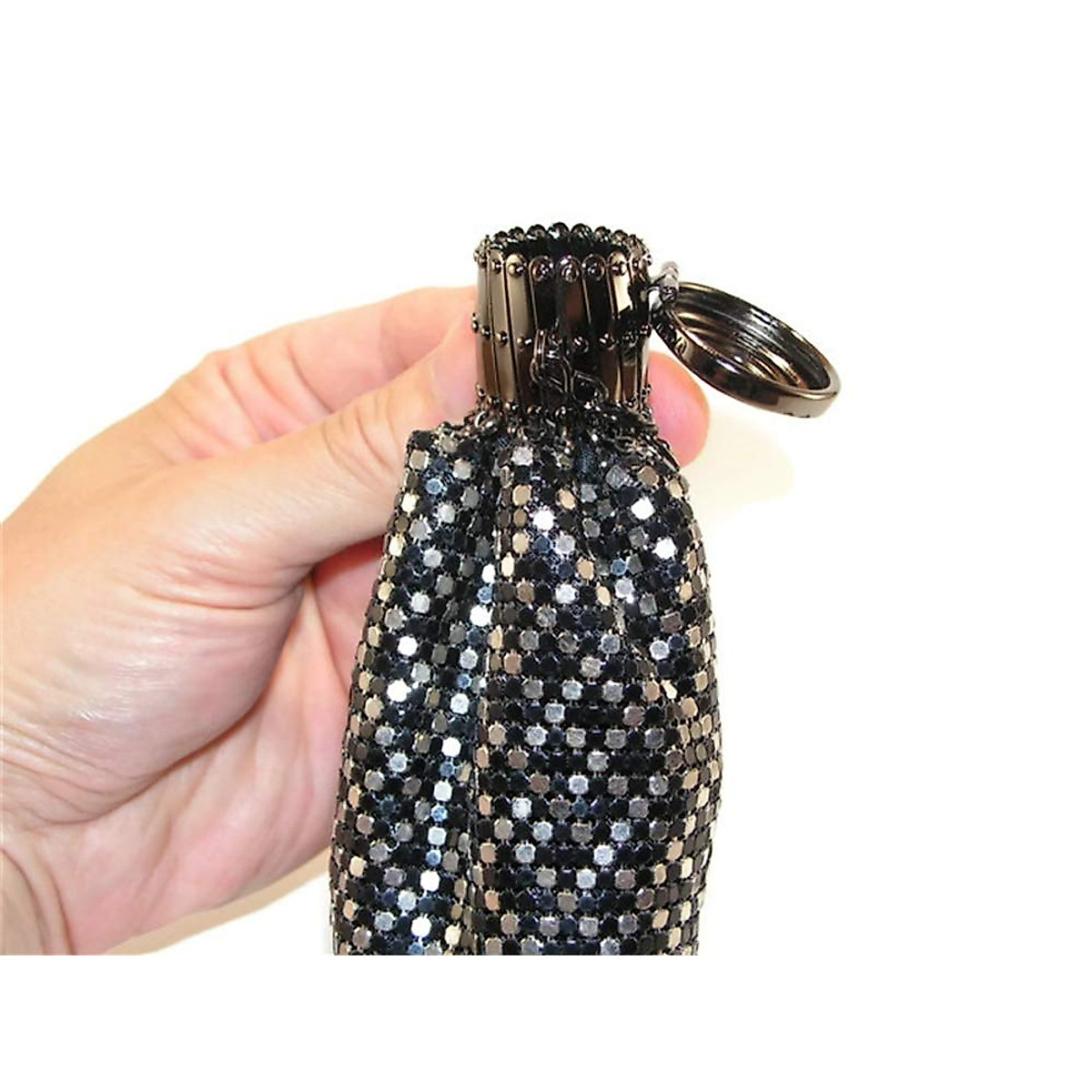 XXX-Small Vintage Evening Purse Metal Mesh Gatsby Bag for Cocktail Party Prom Wedding Banquet Black With Silver