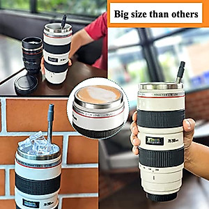 THUMB UP Camera Lens Coffee Mug,Camera Lens Mug,Fun Photo Coffee Mugs Stainless Steel Lens Mug Thermos Great Gifts for Photographers,Home Supplies,Friends,School Rewards (White)