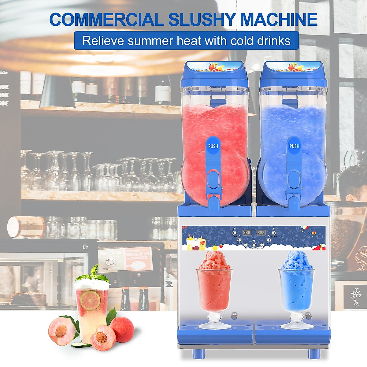 BZD Commercial Slushie Machine - 1000W 30L Tanks Commercial 110V Slushy Maker Machine 304 Stainless Steel Margarita Machines Efficient Cooling The Ideal Slushie Machine for Bars Cafes Restaurants