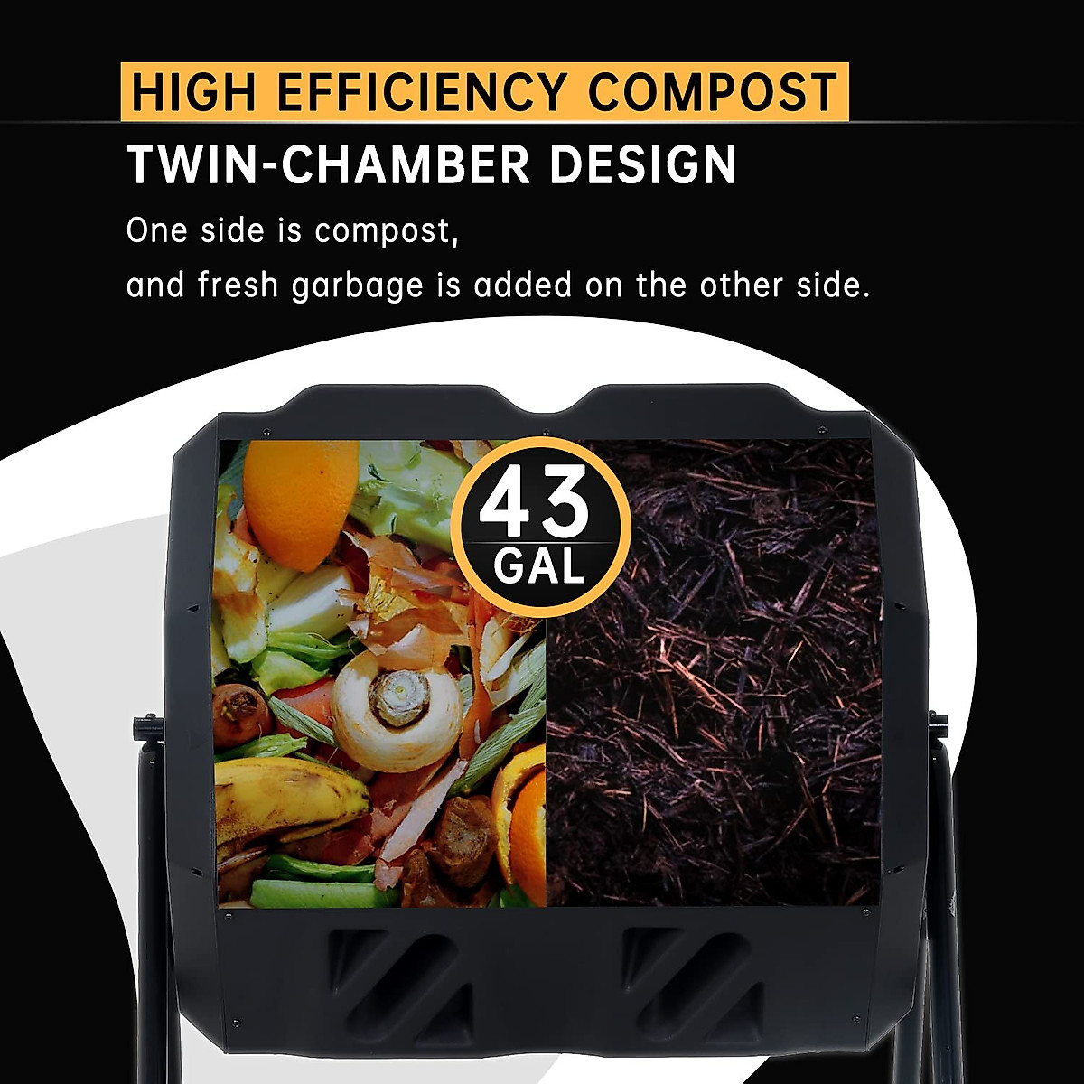 Compost Bin Outdoor Tumbler Compost Dual Chamber 43 Gallon Capacity BPA Free Rotating Batch Composting Tumbler with Sliding Doors All Season Composter for Garden Yard Orange