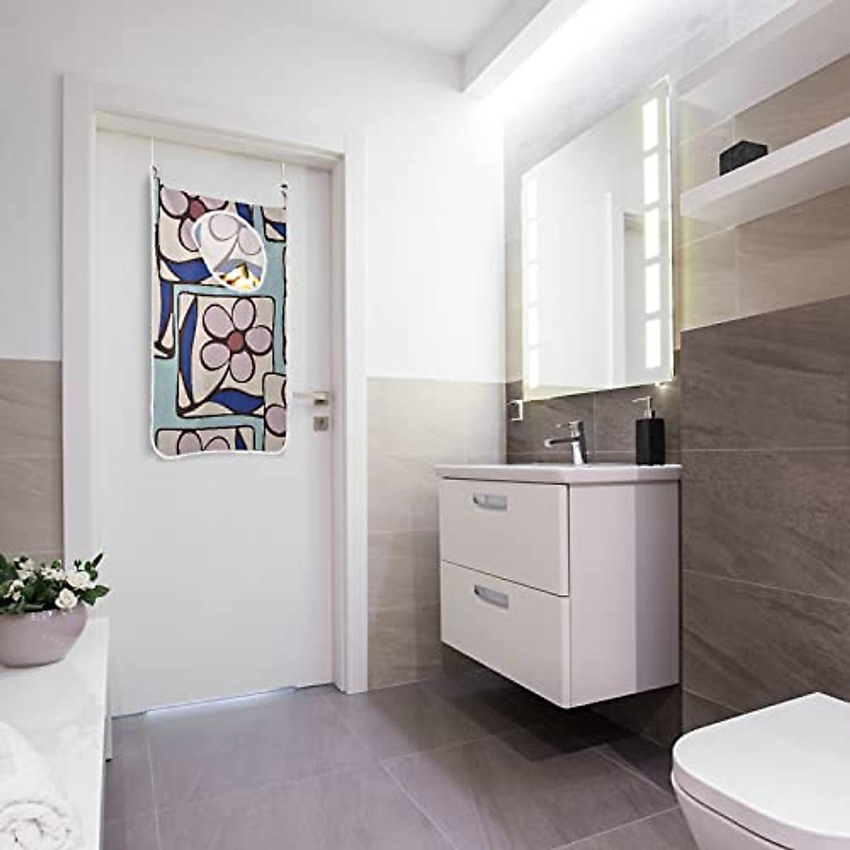 susiyo Multi-colored Abstract Flowers Hanging Laundry Hamper Bag with Free Adjustable Stainless Steel Hooks 2PCs PVC Sticky Hooks Foldable Dirty Clothes Storage Saving Space for Bathroom Bedroom Dorm