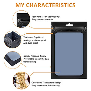 LODROC 100 Pieces Resealable Mylar Ziplock Bags with Clear Window - 5.5x7.8 Inches Smell Proof Bag Coffee Beans Packaging Pouch for Food Self Sealing Storage Supplies Jewelry Electronics Party, Black