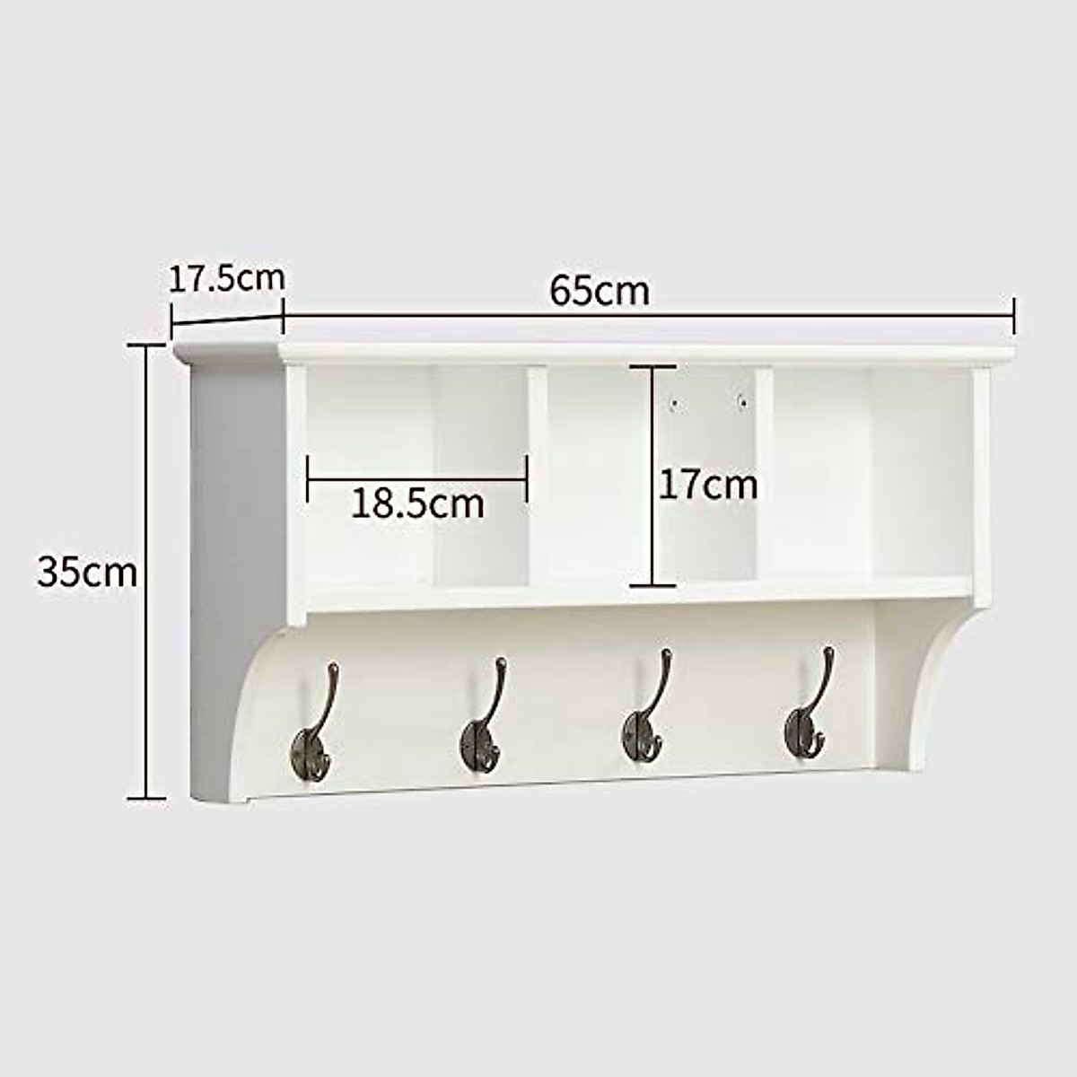 PIBM Stylish Simplicity Shelf Wall Mounted Floating Rack Wooden Wooden Storage Shelves Collection 4 Hooks/ 5 Hooks,2 Colors Avaliable, White , 85X35X18cm