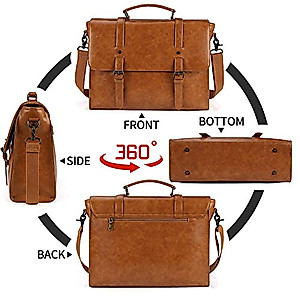 Leather Mens Messenger Bag Vintage 15.6 Inch Waterproof Leather Laptop Briefcase Large Satchel Shoulder Bag Retro Office College Computer Laptop Bag, Brown