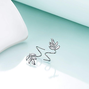 Leaf Crawler Earrings Sterling Silver Leaves Wrap Earrings Leaf Cuff Earrings Stud Ear Climber Ear Gifts for Women Teen Girls