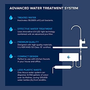 Acuva- ArrowMax 2.0 UV-LED Water Purifier, Under Sink Water Filter System with Smart Faucet, Universal Power Supply, Brushed Nickel Faucet