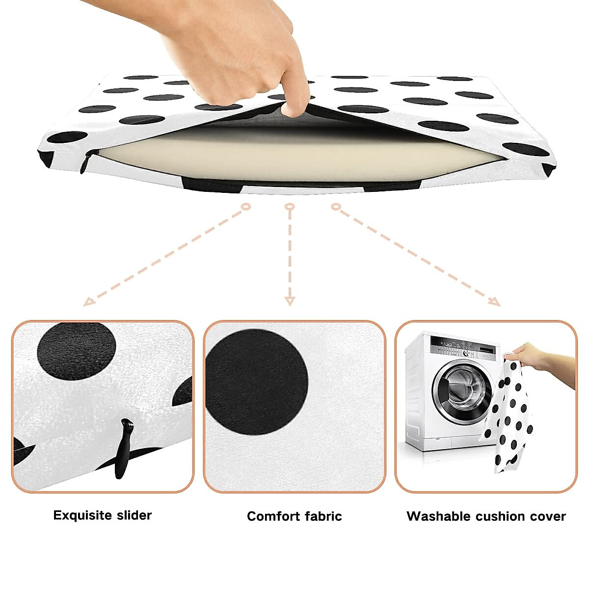 ALAZA White Black Polka Dot Chair Seat Cushion Memory Foam Pads for Home Kitchen Dining Office Chairs Car Seats 15.7" x 15.7" x 1.2"