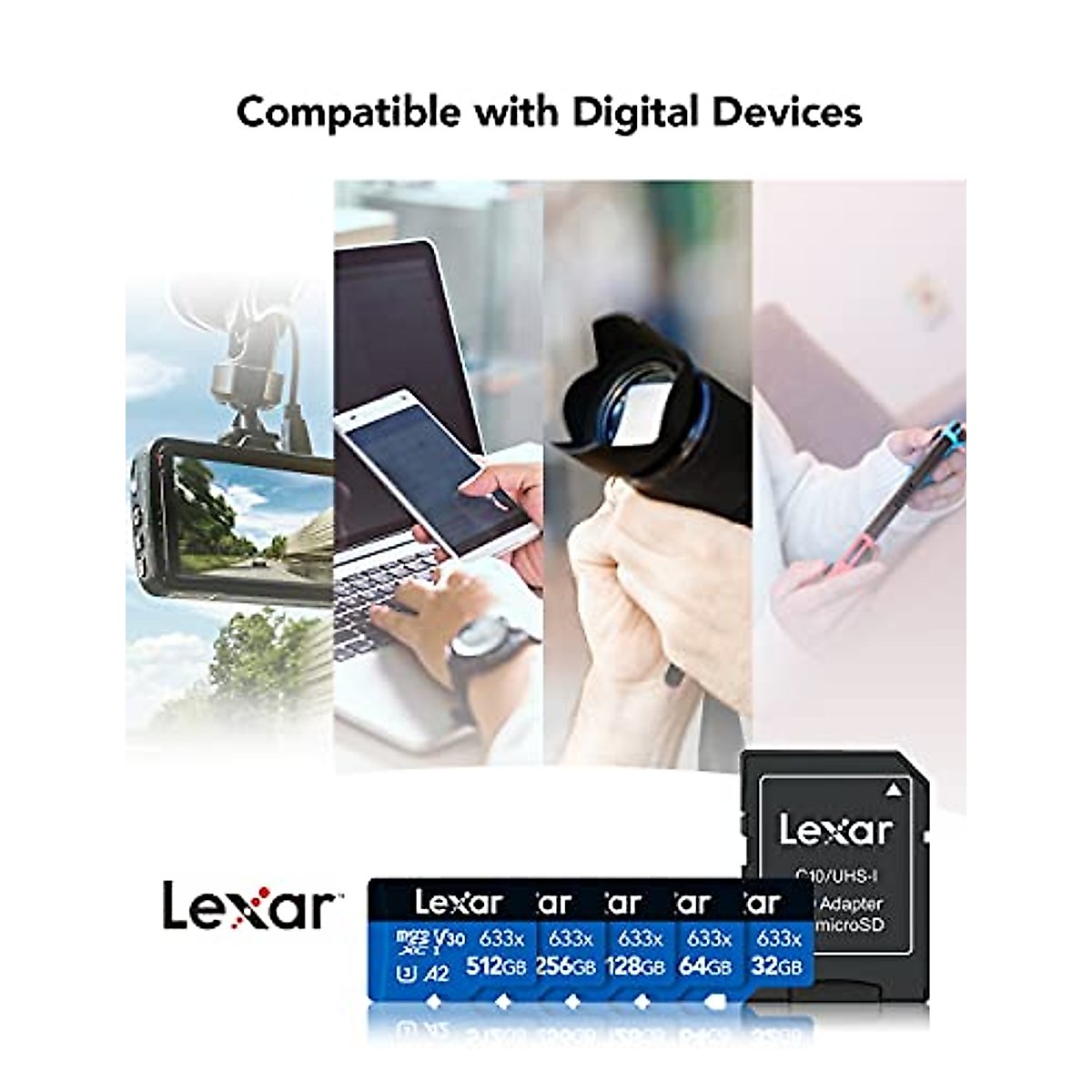 Lexar High-Performance 633x 512GB microSDXC UHS-I Card w/ SD Adapter, Up To 100MB/s Read, for Smartphones, Tablets, and Action Cameras (LSDMI512BBNL633A)