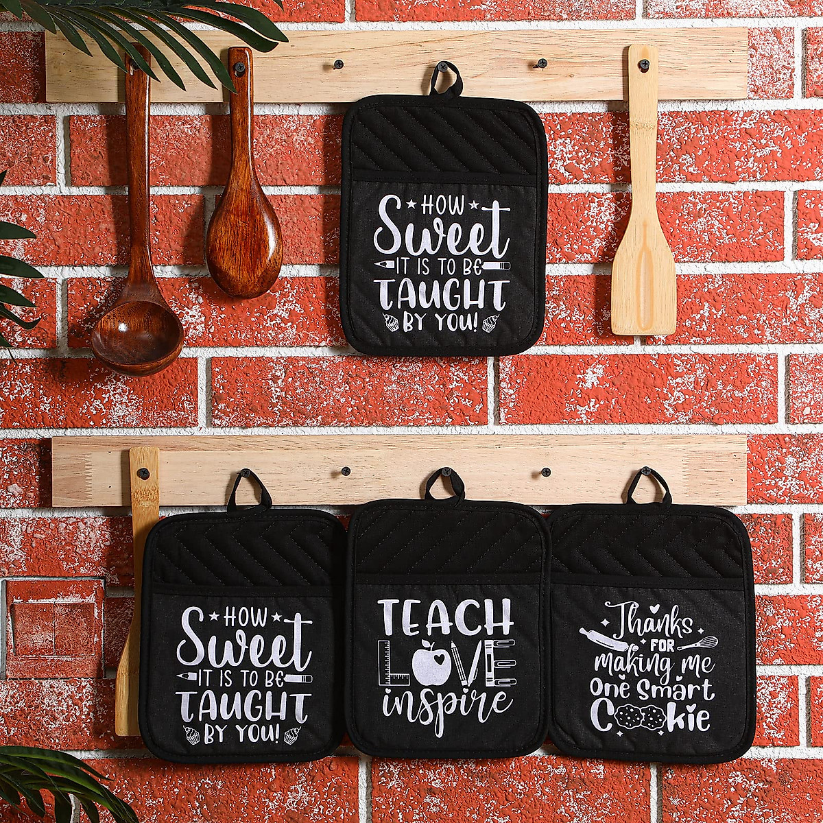 12 Pcs Christmas Teacher Appreciation Gifts Funny Pot Holders with Pockets Heat Resistant Potholder Teacher Oven Mitt Gift Cookies Oven Pads with Hanging Loop for Thanking Baking Cooking, 7 x 9 Inch