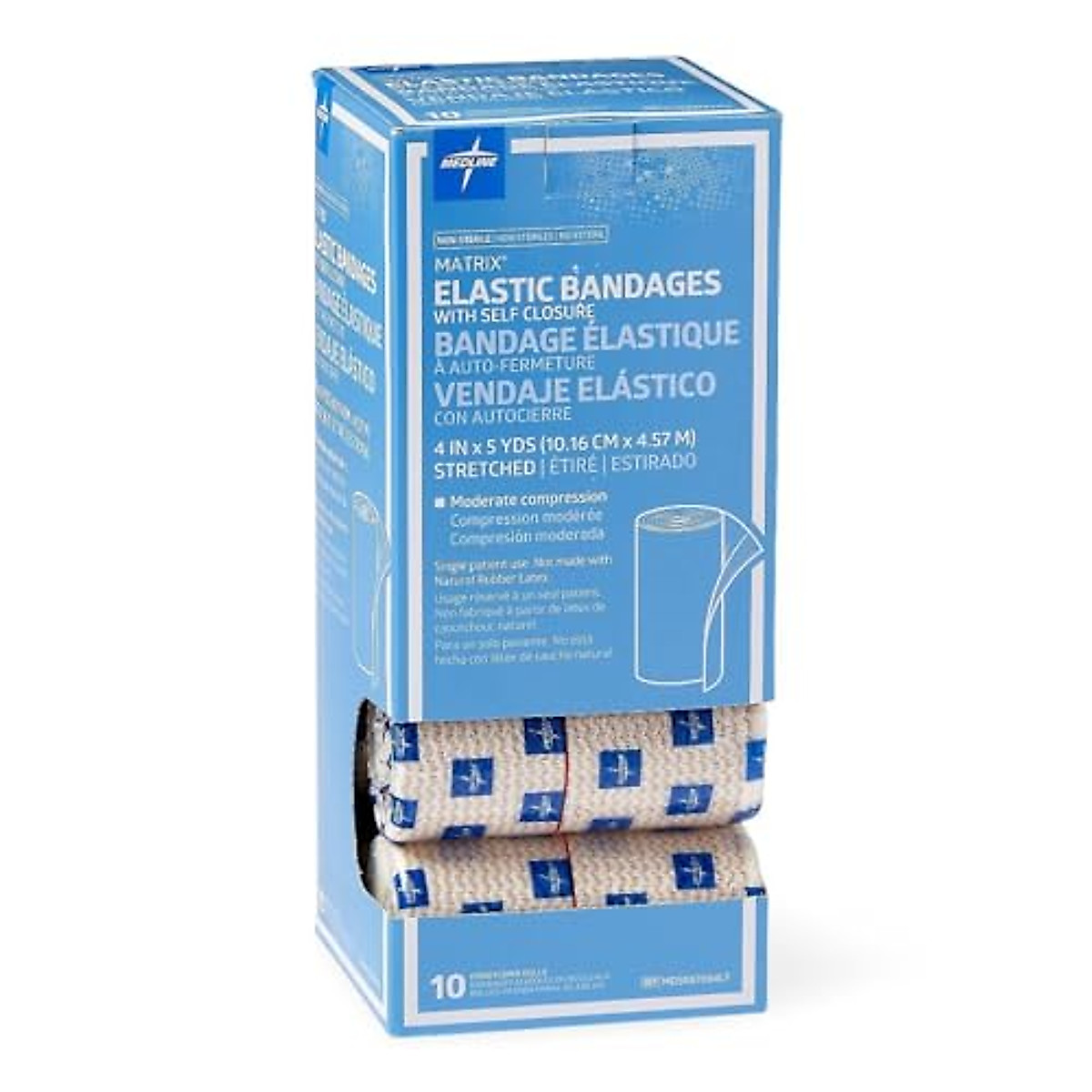 Medline Matrix Wrap Elastic Bandage with Hook and Loop Closure, Non-Sterile, 4" x 5 yd, White/Beige (Pack of 10)