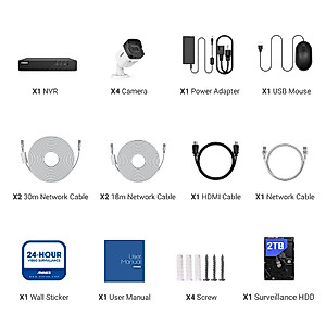 ANNKE H500 8CH 4pcs 3K 5MP Camera PoE Security System, H.265+ NVR with 2TB Hard Drive, Outdoor Bullet IP Cam, Color Night Vision, Built-in Mic&SD Card Slot, Smart Motion Detection, Works with Alexa