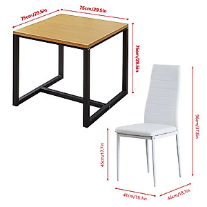3-Piece Kitchen Dining Room Set, Small Dining Table Set for 2, Wood Square Dining Table with 2 White Faux Leather High Back Chairs for Home Kitchen Living Room Restaurant, Space Saving Dinette