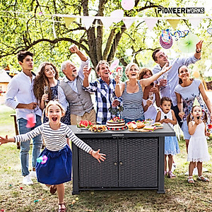 44 Inch Propane Fire Pit Table, PioneerWorks 50000BTU Rectangle Fire Table with Cover & Rain Cover, Sturdy Steel and Iron Fence Surface, CSA Safety Certified, Companion for Your Garden (Double Door)