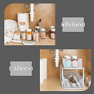 Sorbus 2 Tier Under the Sink Organizer Baskets with Mesh Sliding Drawers —Ideal for Cabinet, Countertop, Pantry, and Desktop, for Bathroom, Kitchen, Office, etc.—Made of Steel (White)