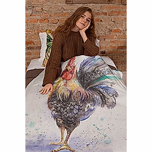 Watercolor Rooster Coloful Chicken Soft Throw Blanket All Season Microplush Warm Blankets Lightweight Tufted Fuzzy Flannel Fleece Throws Blanket for Bed Sofa Couch 50"x40"