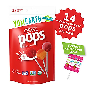YumEarth Organic Pops Variety Pack, 14 Fruit Flavored Favorites Lollipops, Allergy Friendly, Gluten Free, Non-GMO, Vegan, No Artificial Flavors or Dyes