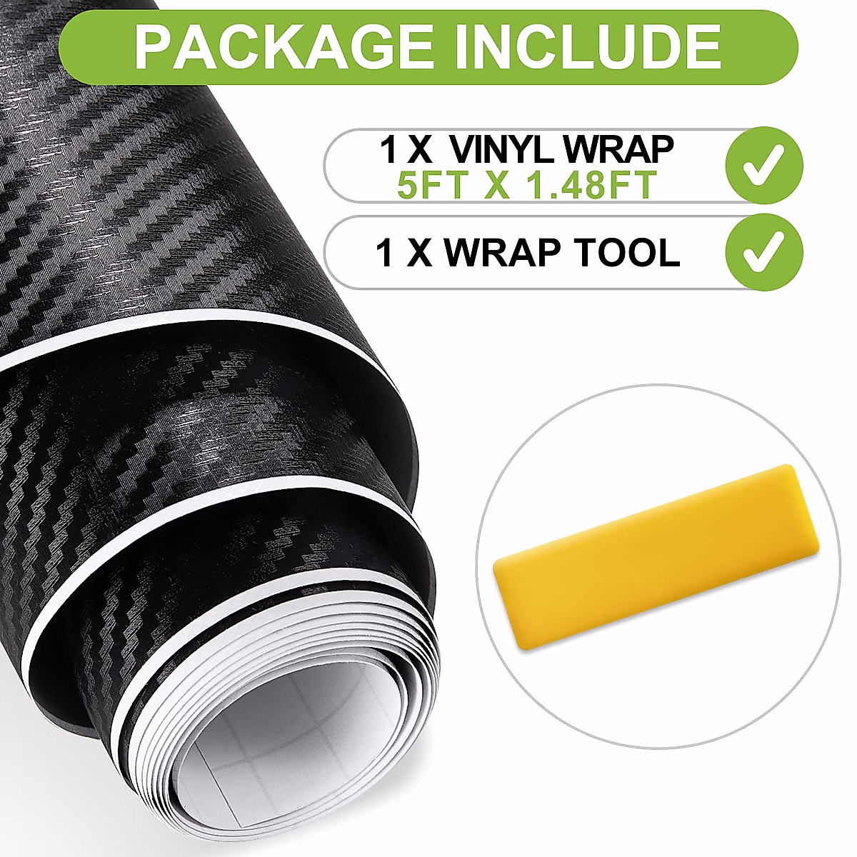 Spurtar Carbon Fiber Vinyl Wrap - 1.48ft X 5ft 3D Carbon Stickers, Matte Black, Includes Tools for Automotive Vinyl Wraps