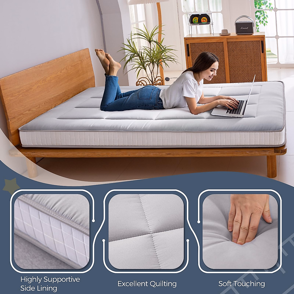 MAXYOYO 6" Extra Thick Floor Futon Mattress, Foldable Japanese Floor Mattress for Adults, Roll Up Tatami Pad for Guest Room, Grey, Twin