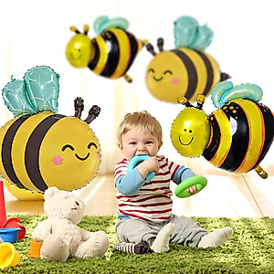 DIYCAM Bee Balloons, Bumble Bee Balloons for Bee Birthday Party Decoration, 6 Pcs Foil Mylar Bee Balloon for Bee Themed Party Birthday Baby Shower Gender Reveal Birthday Party Decorations Supplies