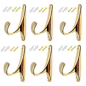 Rannb Gold Hooks Single Coat Hooks Wall Mounted Single Hook - 6pcs