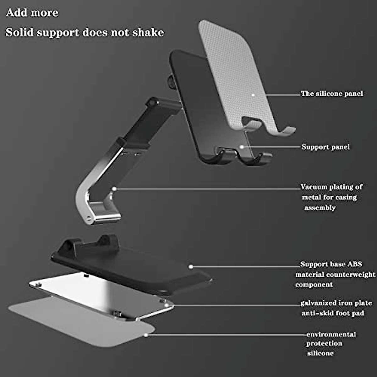 Fanlory Foldable Phone Stand for Desk - Adjustable Height Cell Phone Holder Portable Cellphone Cradle Desktop Dock Compatible with iPhone 13 Pro Max Mini, 12 11 XR X 8 7 6 Plus SE, 4-8'' Smartphone