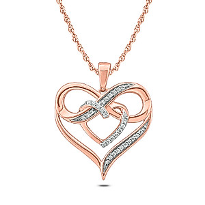 Cali Trove Double Heart Infinity Pendant for Women (Rose Gold) | 1/10cttw Real White Diamonds Necklace for Women | Double Heart Pendant Gift for her | Mother's Day Gift for Mom | Jewelry for Women