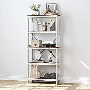 Spirich Home 5 Tier Bookshelf, Tall Industrial Wood Bookcase, Modern Storage Book Shelf for Bedroom, Living Room and Home Office, Rustic Brown