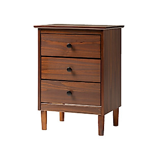 Walker Edison Traditional Wood 3 Drawer Nightstand Side Table Bedroom Storage Drawer and Shelf Bedside End Table, 18 Inch, Walnut