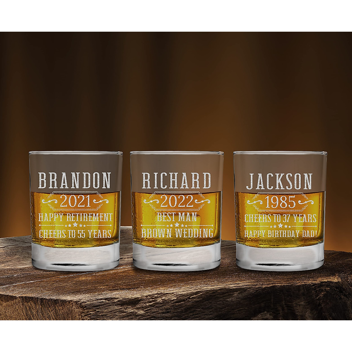TEEAMORE Personalized Rocks Old Fashioned Initial Whiskey Glass Add Your Name Text Year Cocktail Glasses Gift 10.25oz