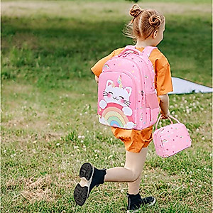 Jumpopack Unicorn Backpack for Girls School Backpack for Elementary Girls Backpack with Lunch Box Lightweight Water Resistance School Bag Preschool Kids Bookbag,Unicorn Cat
