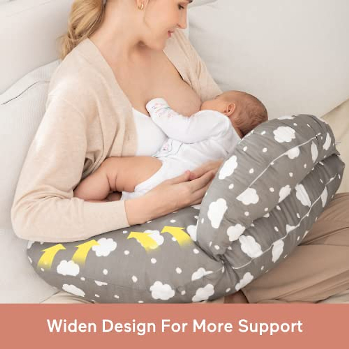 Momcozy Nursing Pillow Grey and Replacement Pillowcase, Original Plus Size Breastfeeding Pillows for More Support for Mom and Baby, with Adjustable Waist Strap