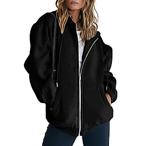 PRETTYGARDEN Women's 2023 Zip Up Y2K Hoodies Casual Long Sleeve Sweatshirts Fall Track Jackets With Pockets (Black,Small)