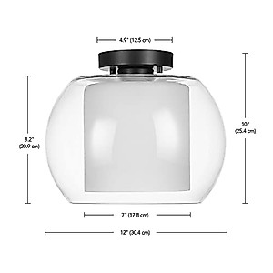 Globe Electric 61256 Aura 1-Light Flush Mount Ceiling Light, Bronze, Clear Glass Outer Shade, Frosted Glass Inner Shade, Brown, Bulb Not Included