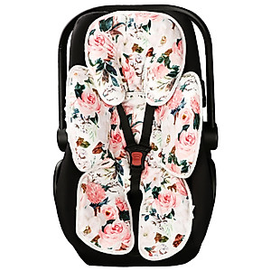 DILIMI Infant Car Seat Insert, 2-in-1 Carseat Head Support for Newborn, Soft Baby Head Support for Car Seat, Stroller, Bouncers, Pink Flower